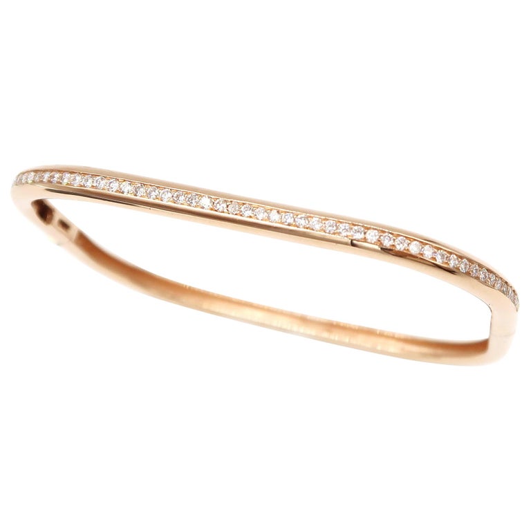 Diamond Rounded Rectangle Bangle in 18 Karat Rose Gold For Sale at 1stDibs