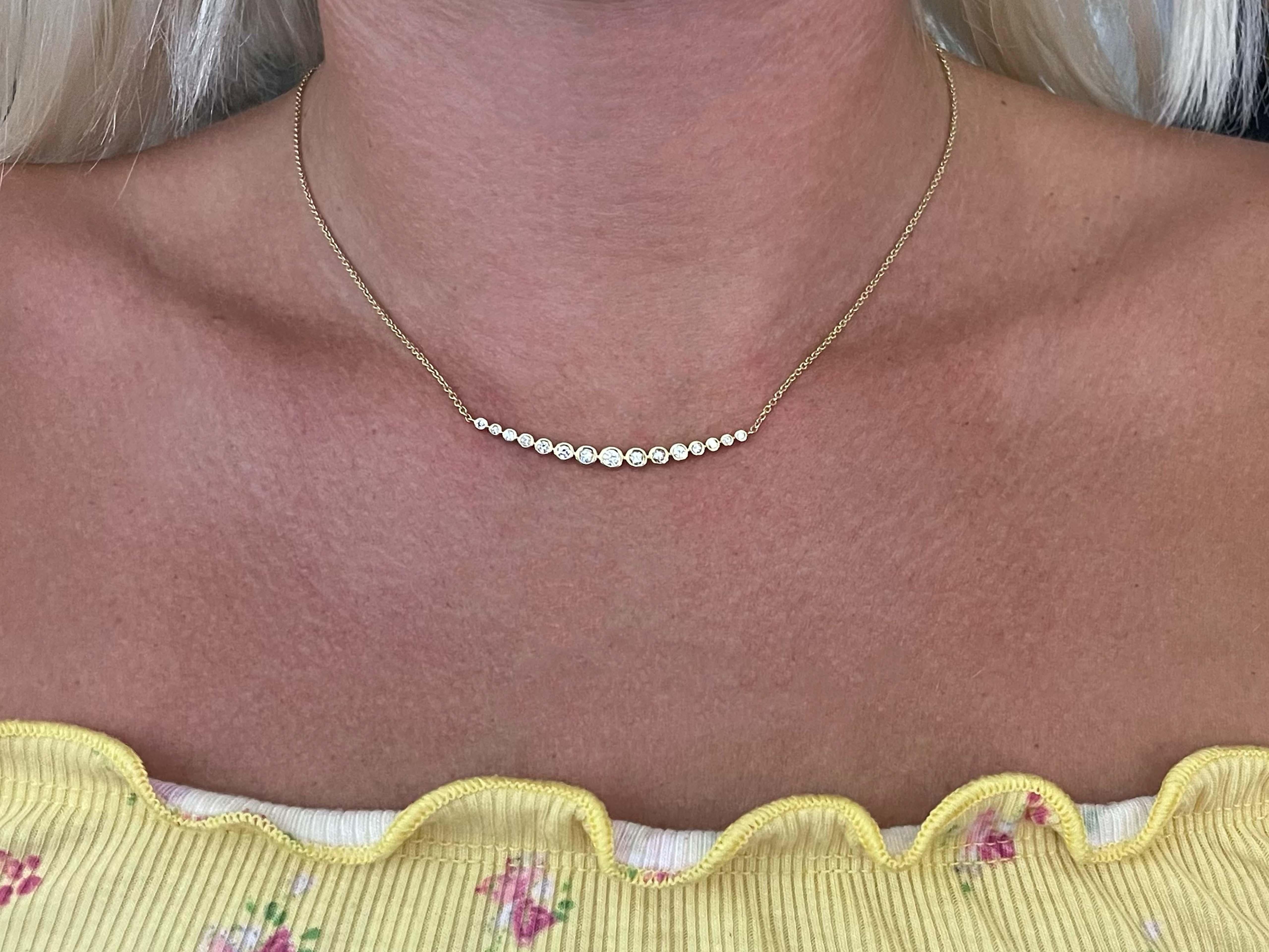 Diamond Row Necklace in 14k Yellow Gold For Sale at 1stDibs