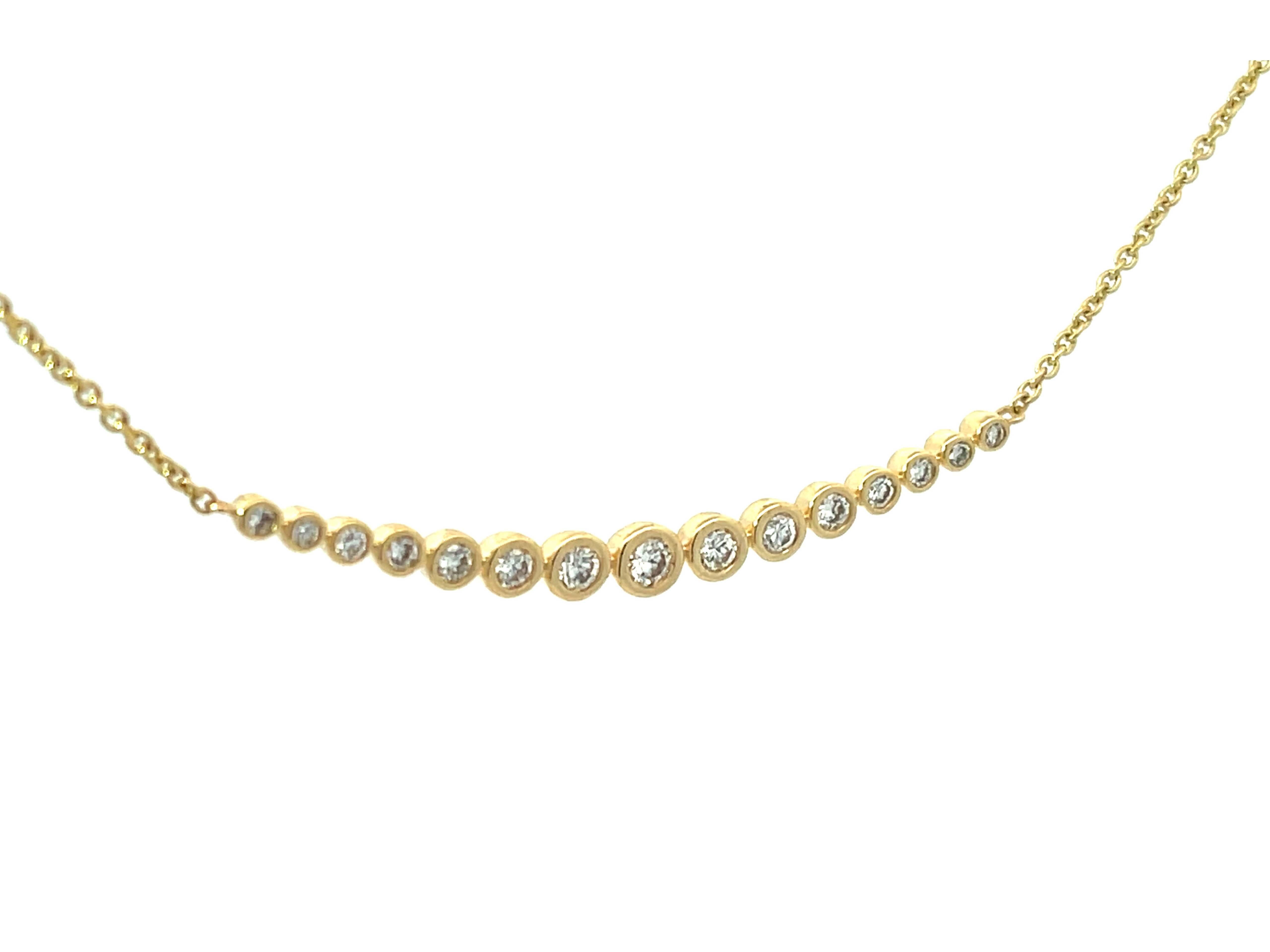 Diamond Row Necklace in 14k Yellow Gold For Sale at 1stDibs