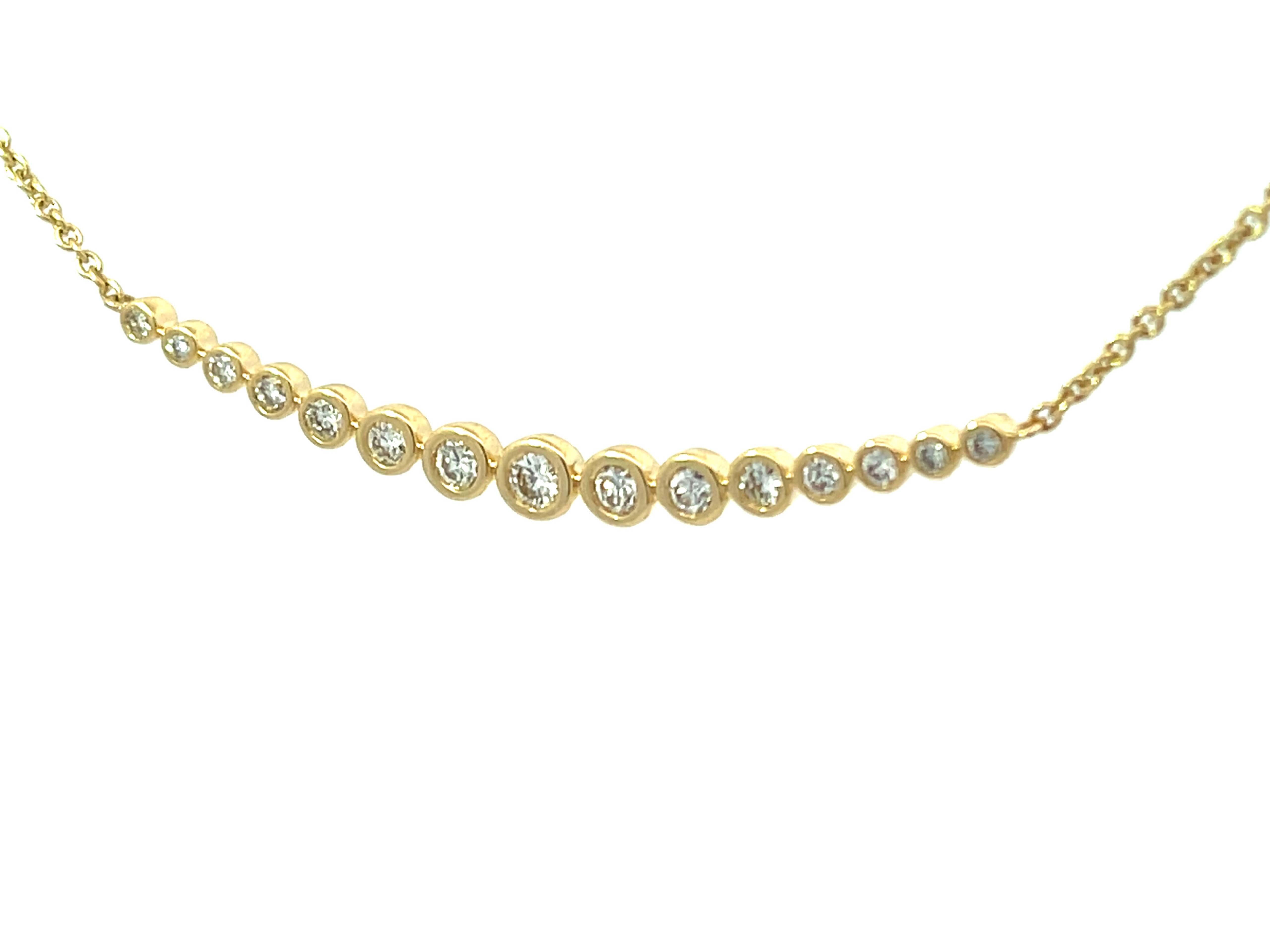 Diamond Row Necklace in 14k Yellow Gold For Sale at 1stDibs