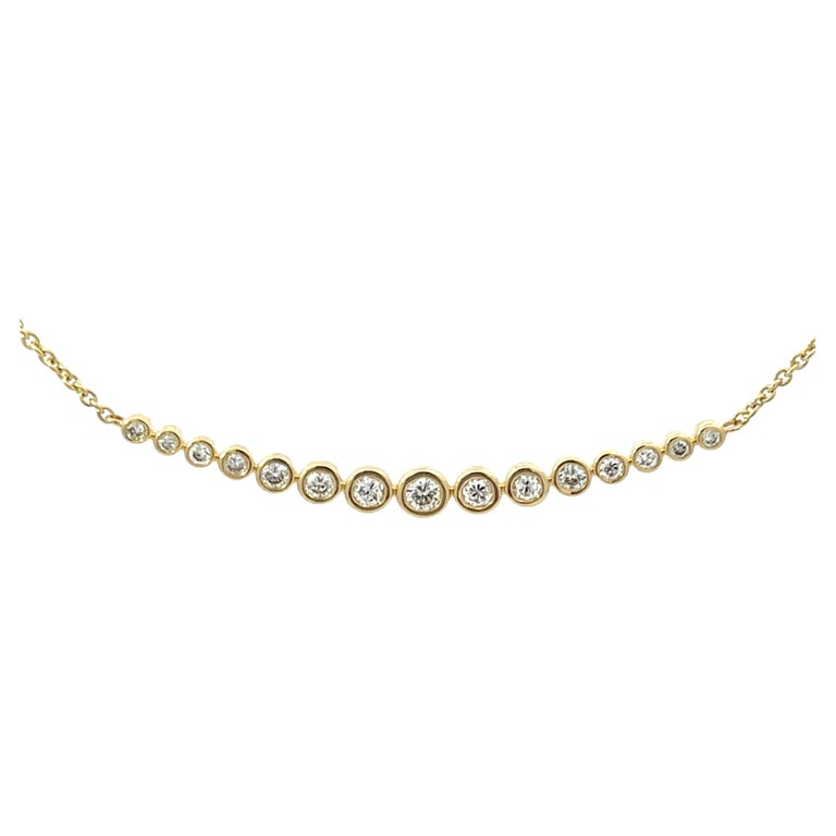 Diamond Row Necklace in 14k Yellow Gold For Sale at 1stDibs