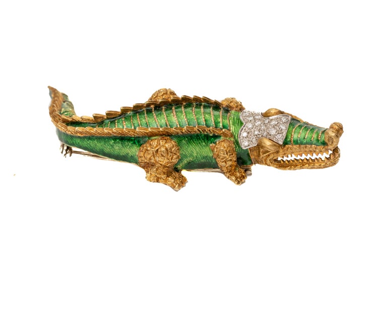 Diamond, Ruby and Enamel Alligator Pin Brooch, 18 Karat Gold For Sale ...