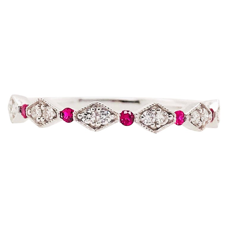 Customizable Diamond Ruby Band, Ruby and Diamond Stack Ring in 14k White Gold For Sale at 1stDibs