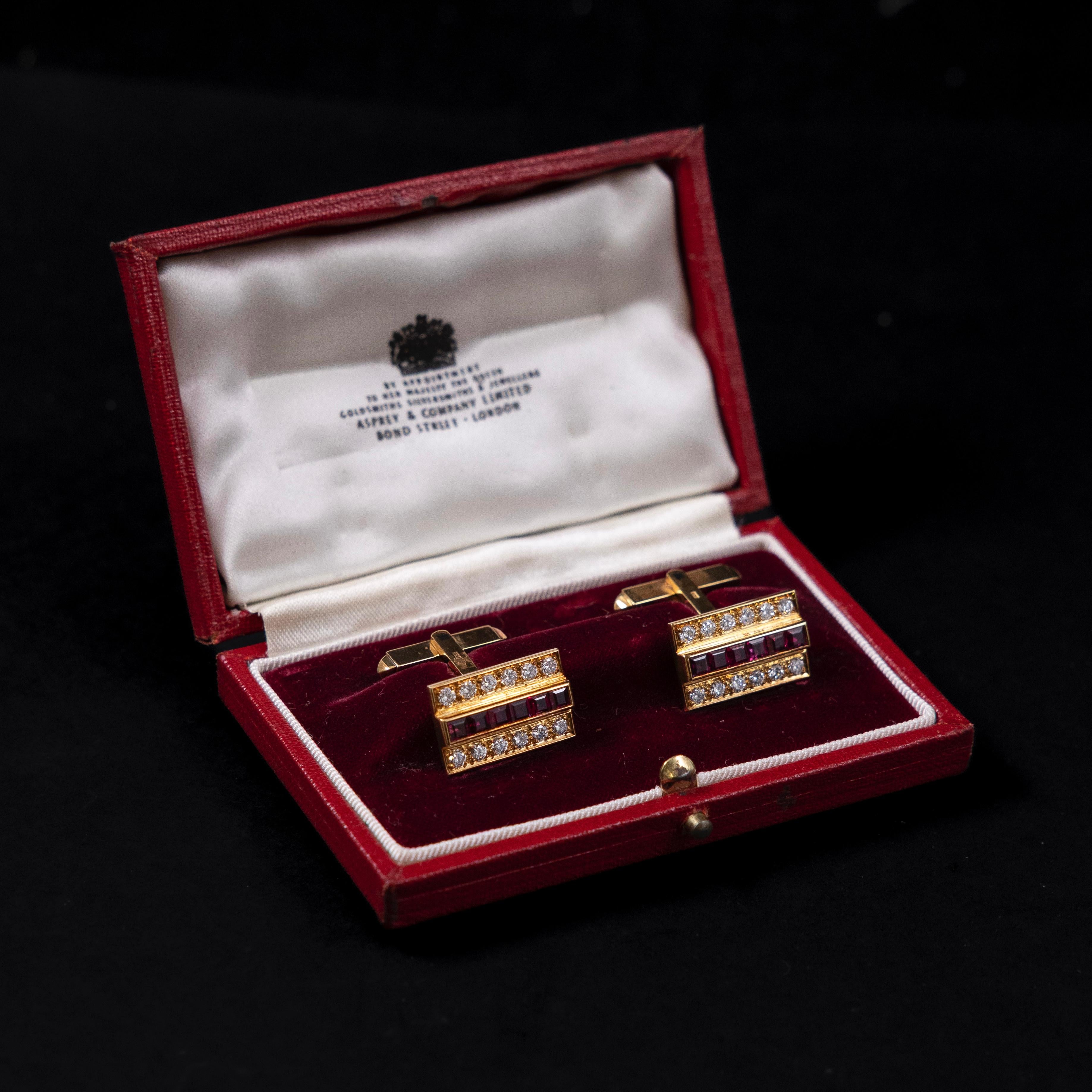 Diamond Ruby Cufflinks 18K Yellow Gold Vintage 1980s 1982 London ...