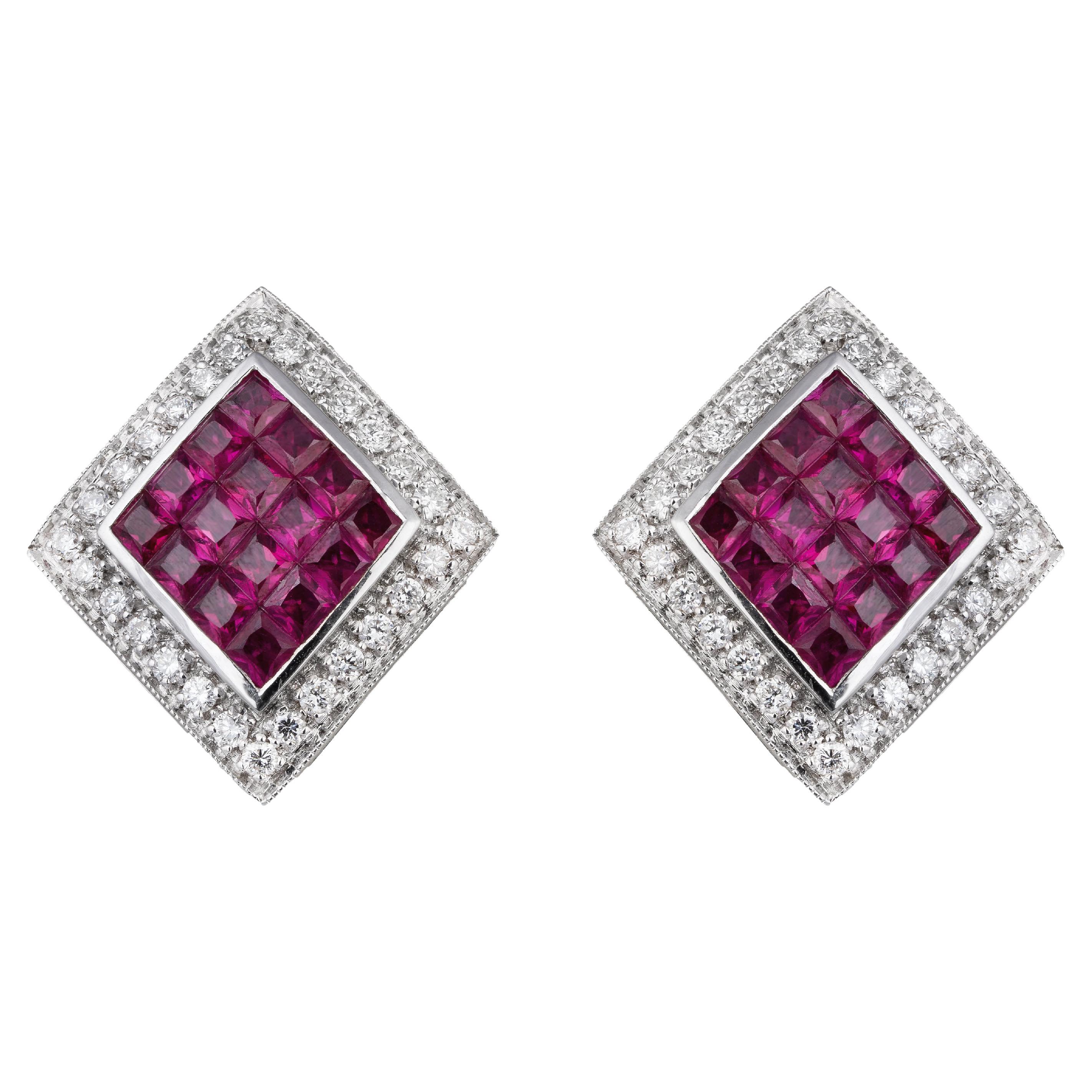 Diamond Ruby Light Earring in 18k gold For Sale at 1stDibs
