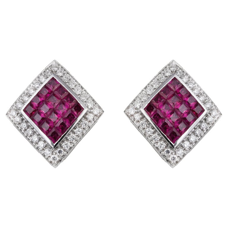Diamond Ruby Earring in 18k gold For Sale at 1stDibs