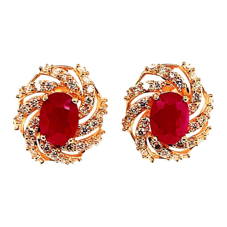GIA Certified 3.64 Carat Natural Ruby Diamond Earrings 18 Karat at ...