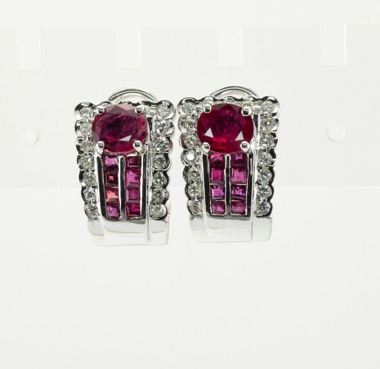 Diamond Ruby Earrings 18K White Gold Estate For Sale at 1stDibs