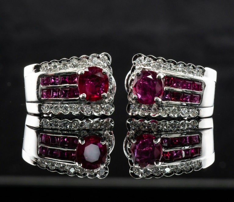 Diamond Ruby Earrings 18K White Gold Estate For Sale at 1stDibs