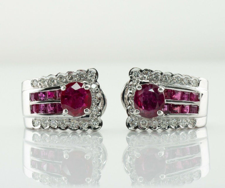 Diamond Ruby Earrings 18K White Gold Estate For Sale at 1stDibs