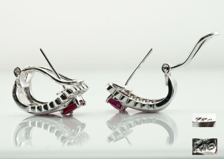 Diamond Ruby Earrings 18K White Gold Estate For Sale at 1stDibs