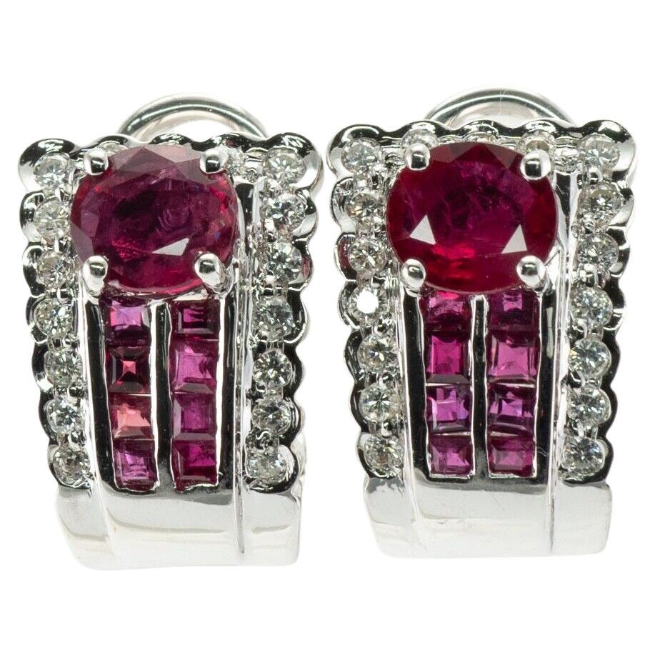 Ruby and Diamond Accented Earrings in 18K White Gold For Sale at 1stDibs