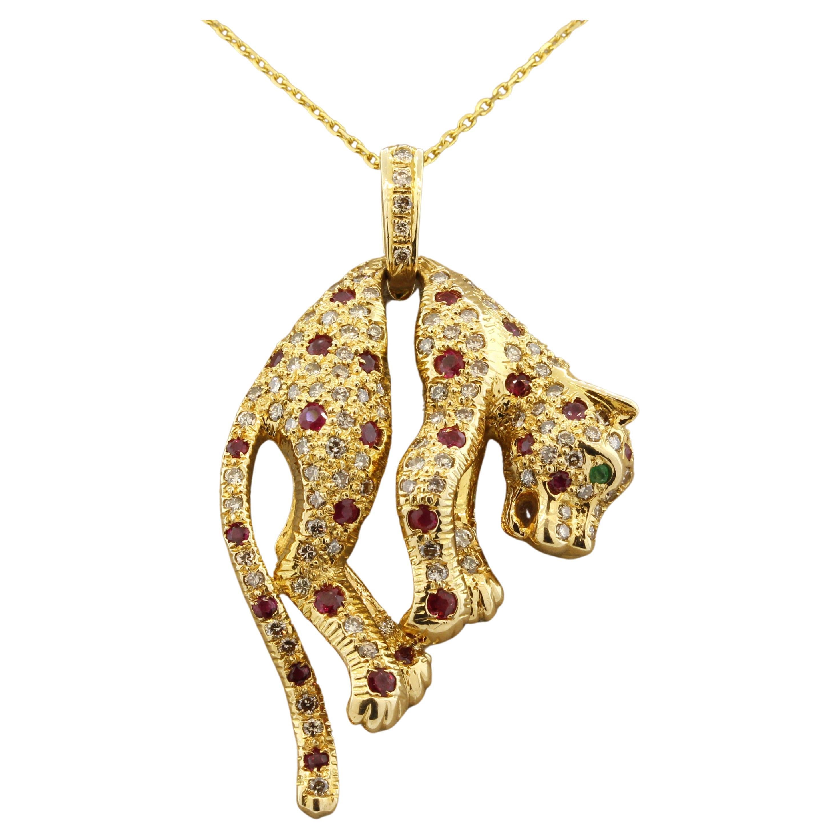 Vintage Yellow Gold and Diamond Panther Pendant at 1stDibs