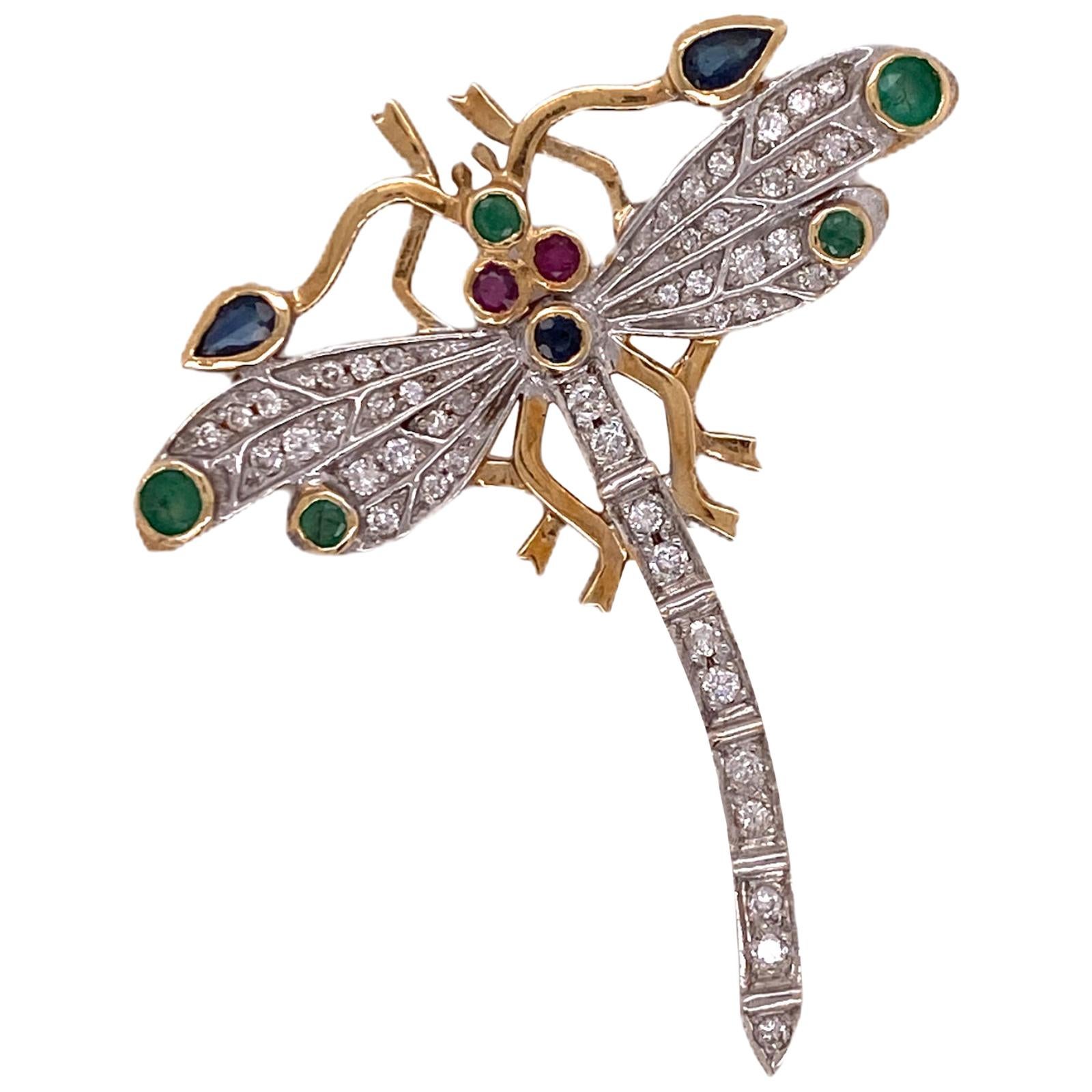 Vintage Diamond, Sapphire and Ruby Dragonfly Brooch, circa 1950s at 1stDibs