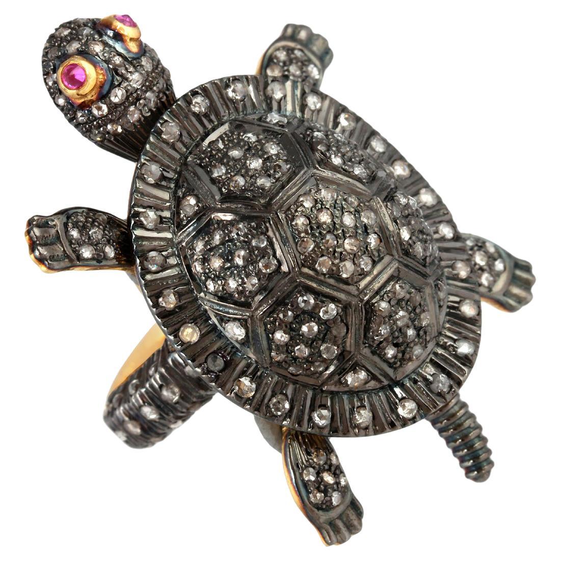 Diamond and Ruby and 925 sterling Silver Ring For Sale at 1stDibs