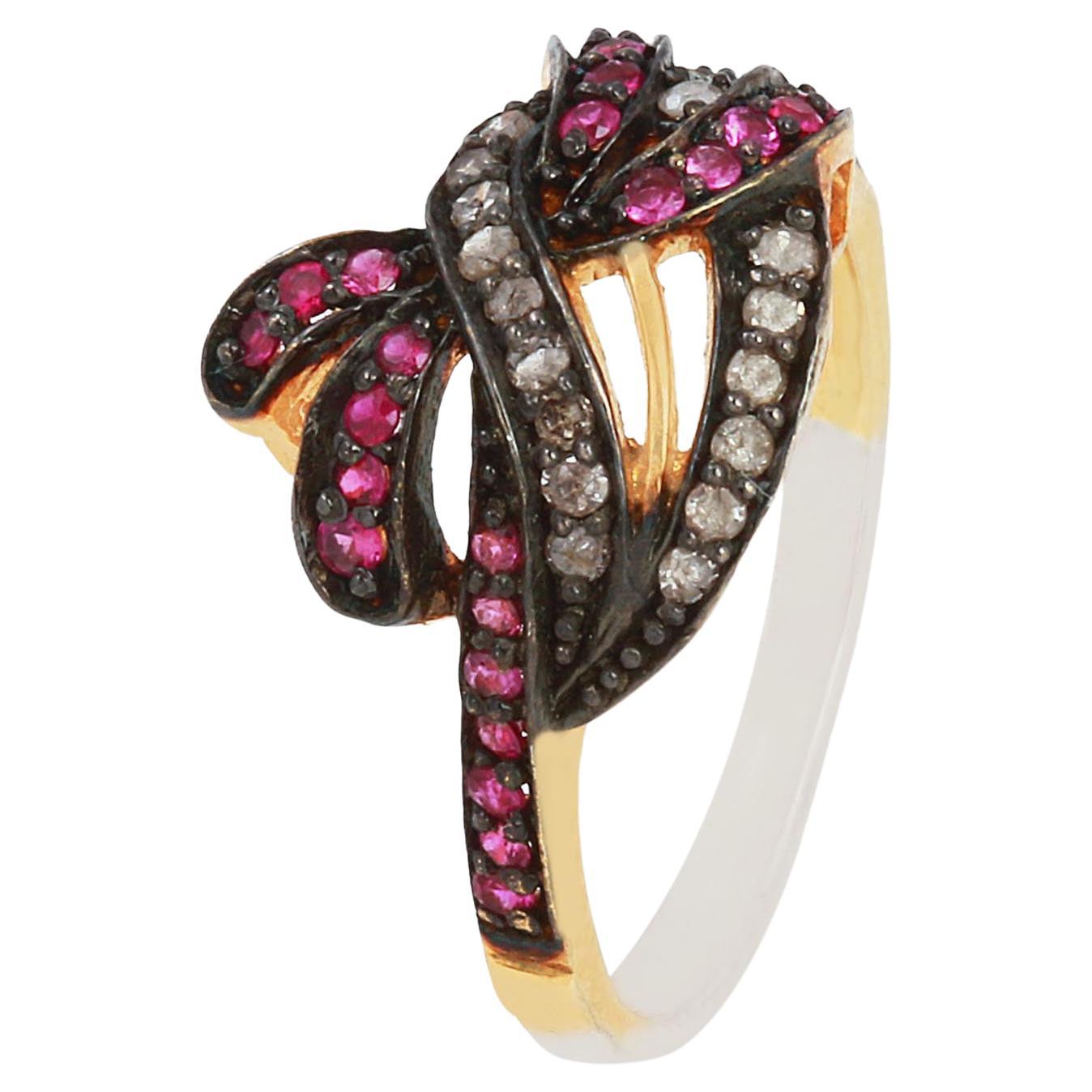 0.21cts Diamond 0.40cts Ruby Gold and 925 sterling Silver Ring For Sale ...