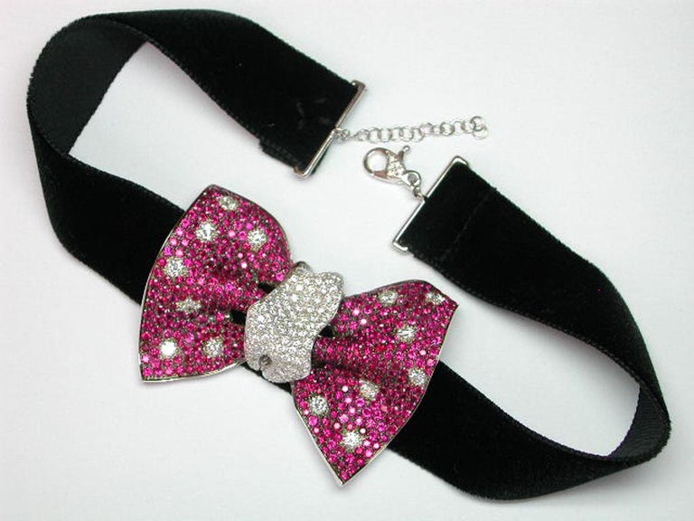 Diamond Ruby White Gold Papillon Handcrafted in Italy Chocker Brooch ...