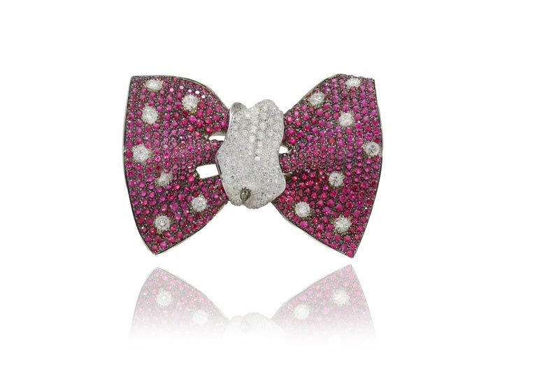 Diamond Ruby White Gold Papillon Handcrafted in Italy Chocker Brooch ...