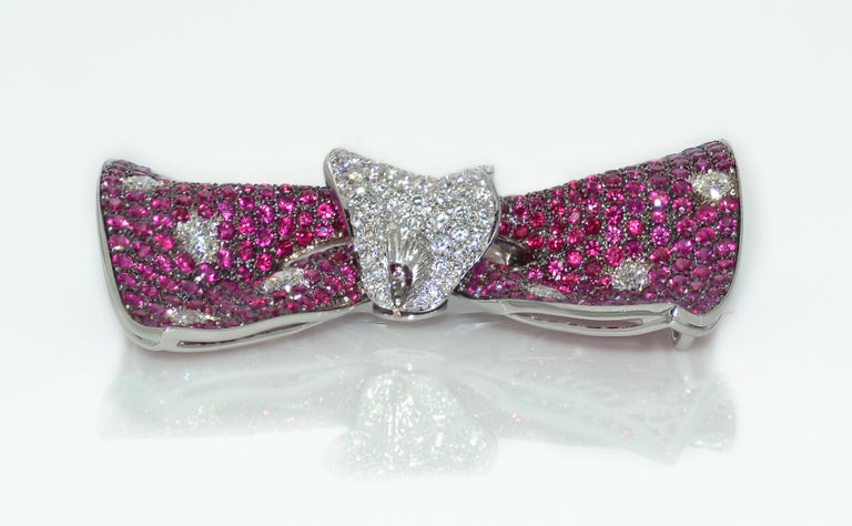 Diamond Ruby White Gold Papillon Handcrafted in Italy Chocker Brooch ...