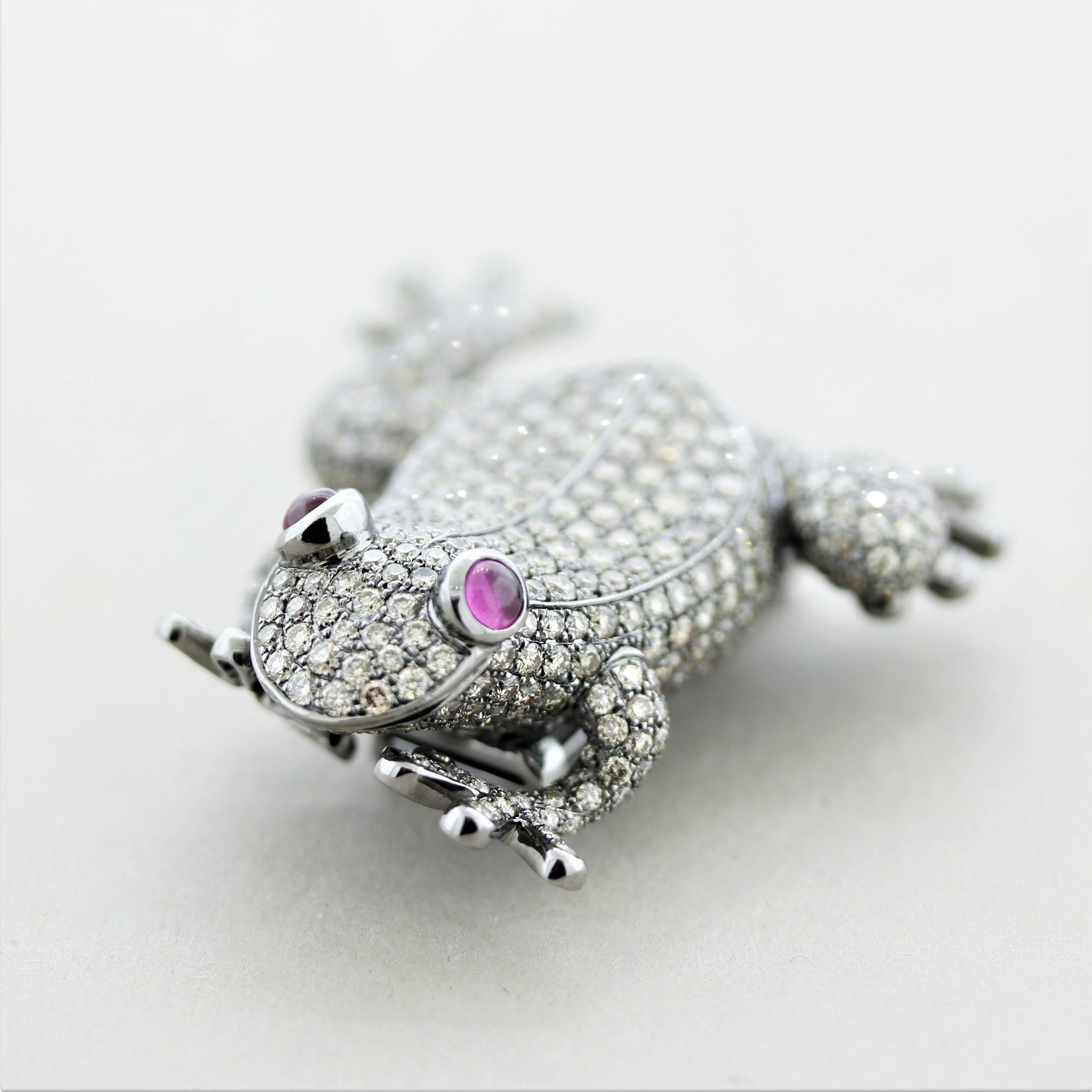 Diamond Ruby Gold Frog Brooch For Sale at 1stDibs