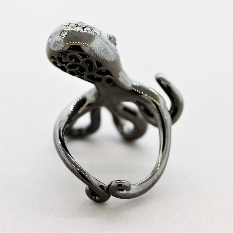 Diamond Ruby Gold and Rhodium Octopus Ring For Sale at 1stDibs