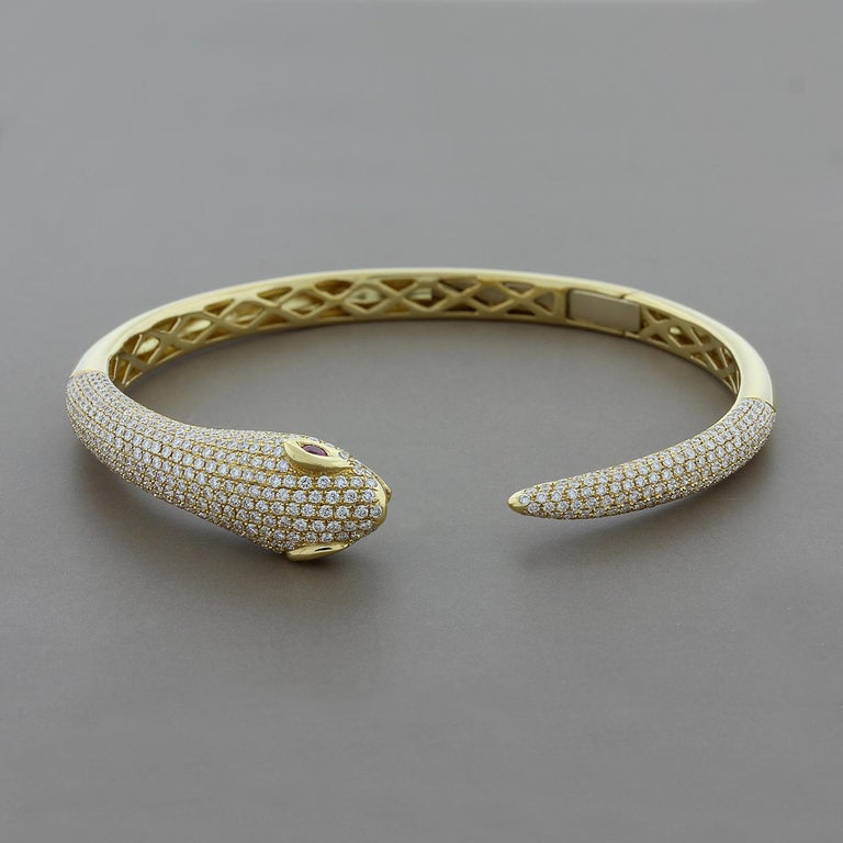 Diamond Ruby Gold Snake Cuff For Sale at 1stDibs