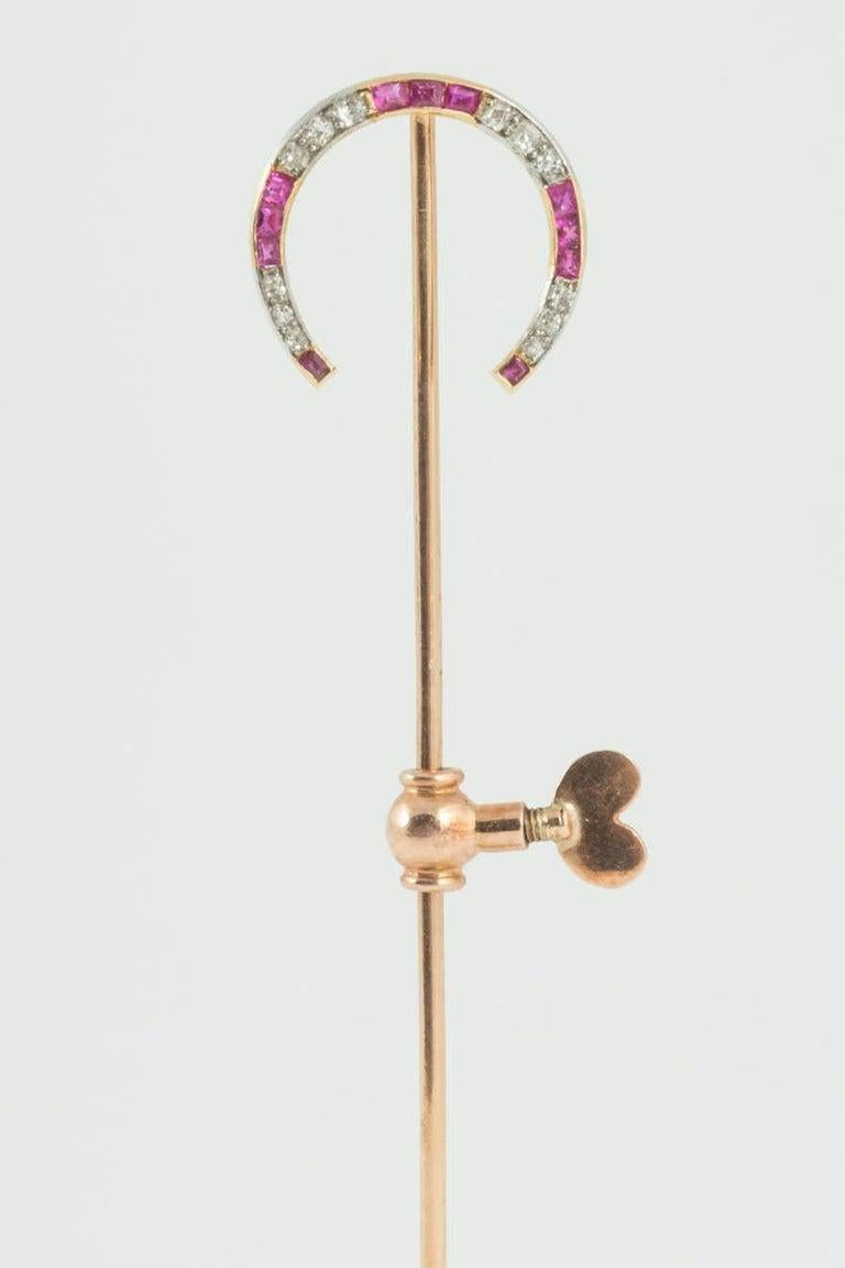 Diamond and Ruby Horseshoe Tie or Lapel Pin in Gold and Platinum ...