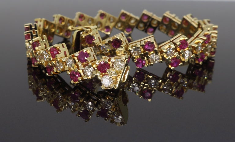 Diamond and Ruby Line Bracelet For Sale at 1stDibs