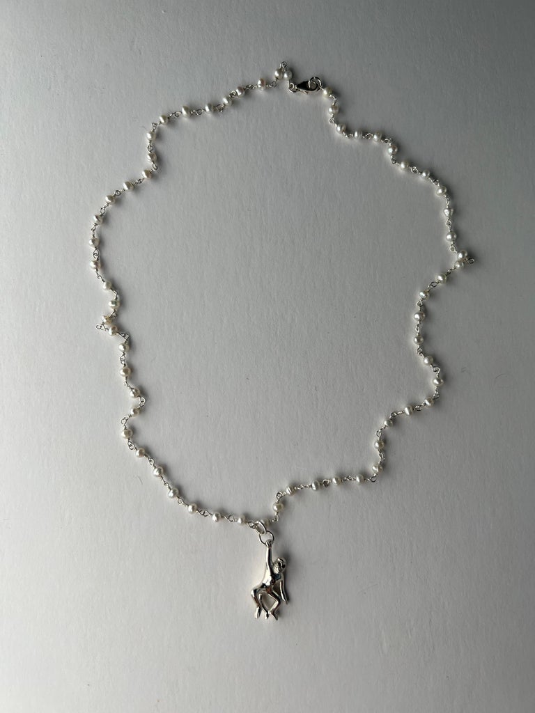 Diamond Ruby Monkey Silver Pearl Rosario Necklace J Dauphin For Sale at ...