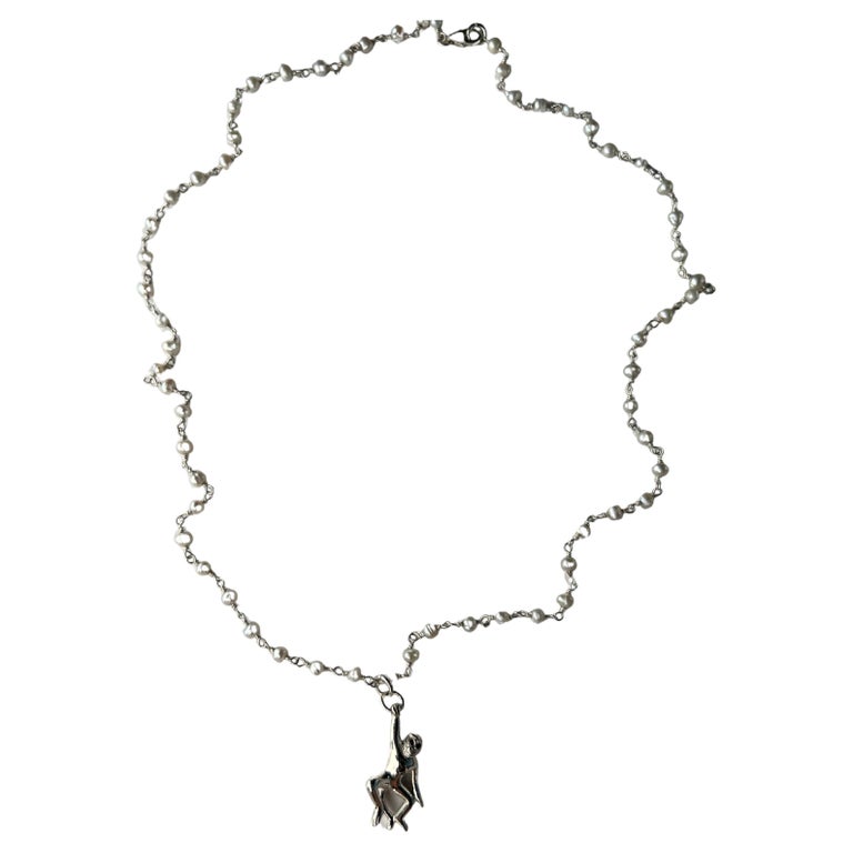 Diamond Ruby Monkey Silver Pearl Rosario Necklace J Dauphin For Sale at ...