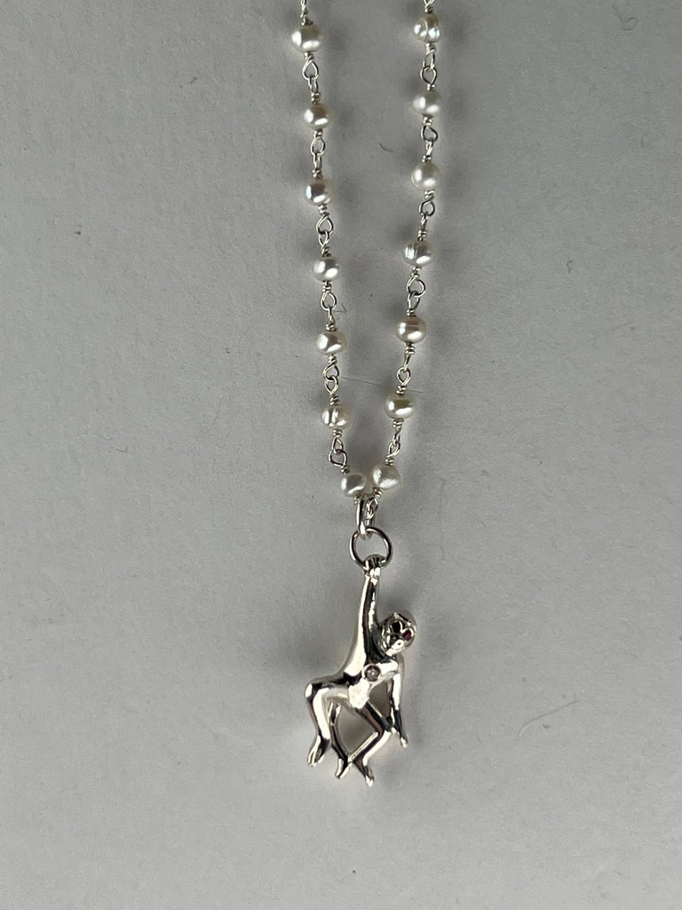 Diamond Ruby Monkey Silver Pearl Rosario Necklace J Dauphin For Sale at ...