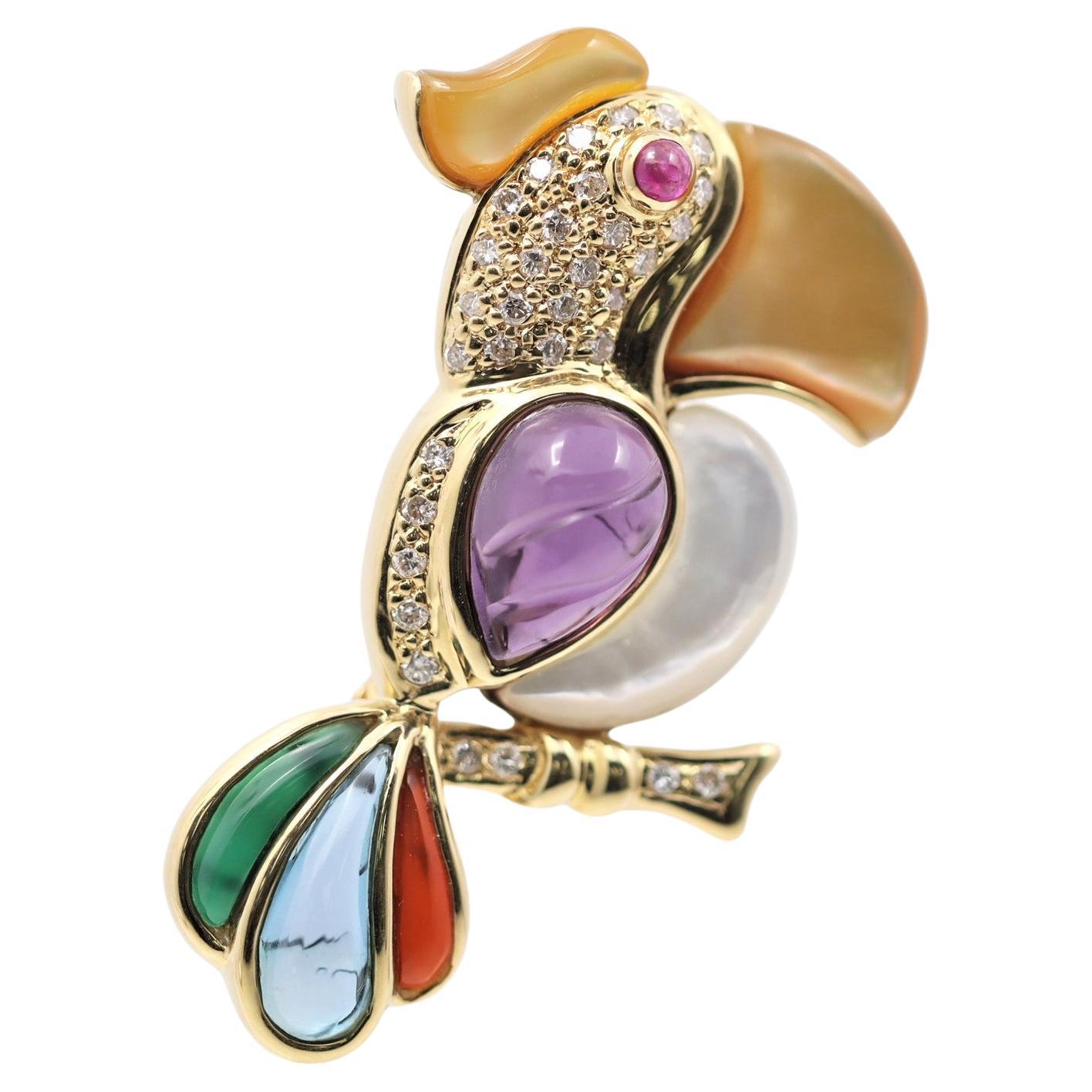 Crystal Mother-of-Pearl Ruby Diamond Gold Spaniel Brooch at 1stDibs