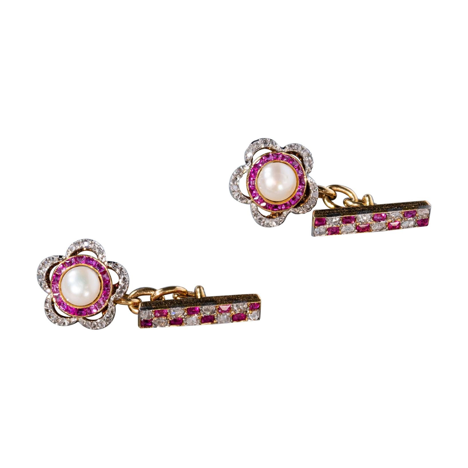 Victorian Sapphire Ruby Diamond Gold Snake Cufflinks at 1stDibs
