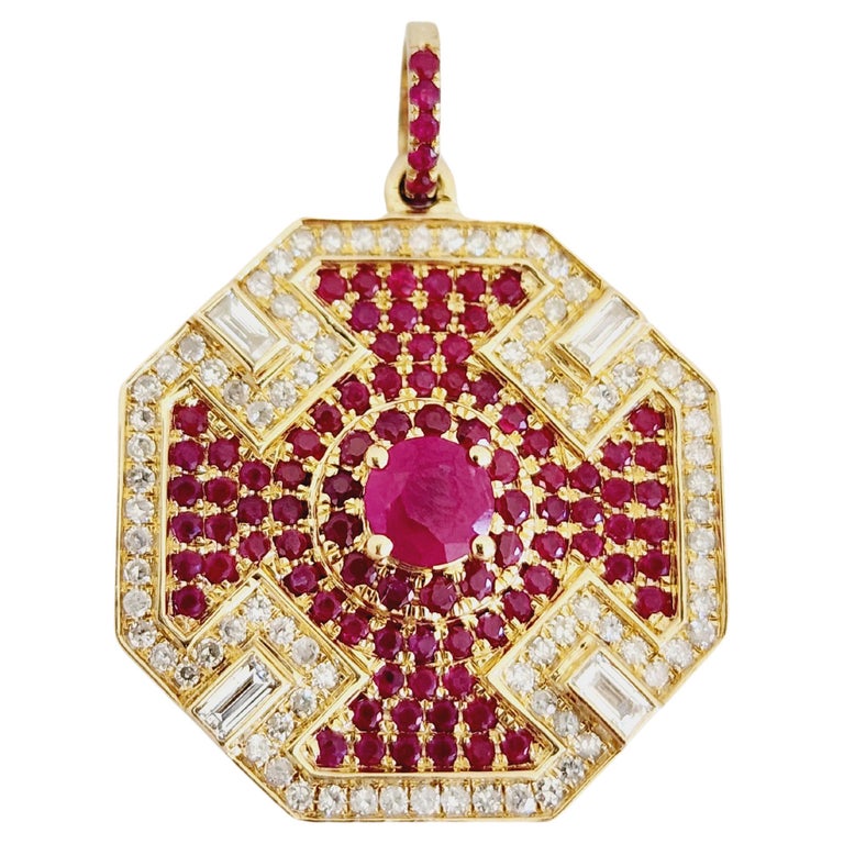 Diamant-Rubin-Anhänger aus 14 Karat Gelbgold im Angebot bei 1stDibs