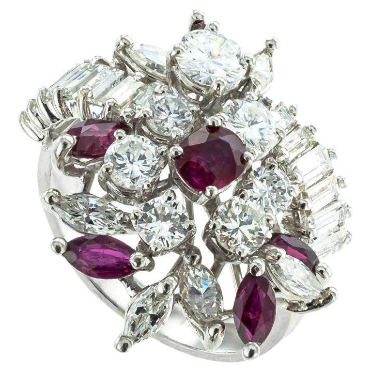 Diamond Ruby Platinum Cocktail Ring For Sale at 1stDibs