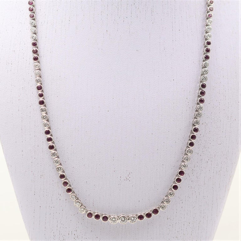 Diamond Ruby Platinum Tennis Necklace For Sale at 1stDibs