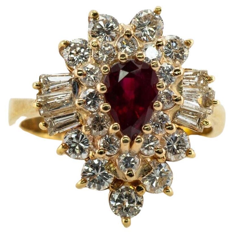 Diamond Ruby Ring 14K Gold Ballerina Estate For Sale at 1stDibs