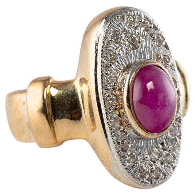 Diamond Ruby Ring 14K Gold Band Vintage Estate For Sale at 1stDibs