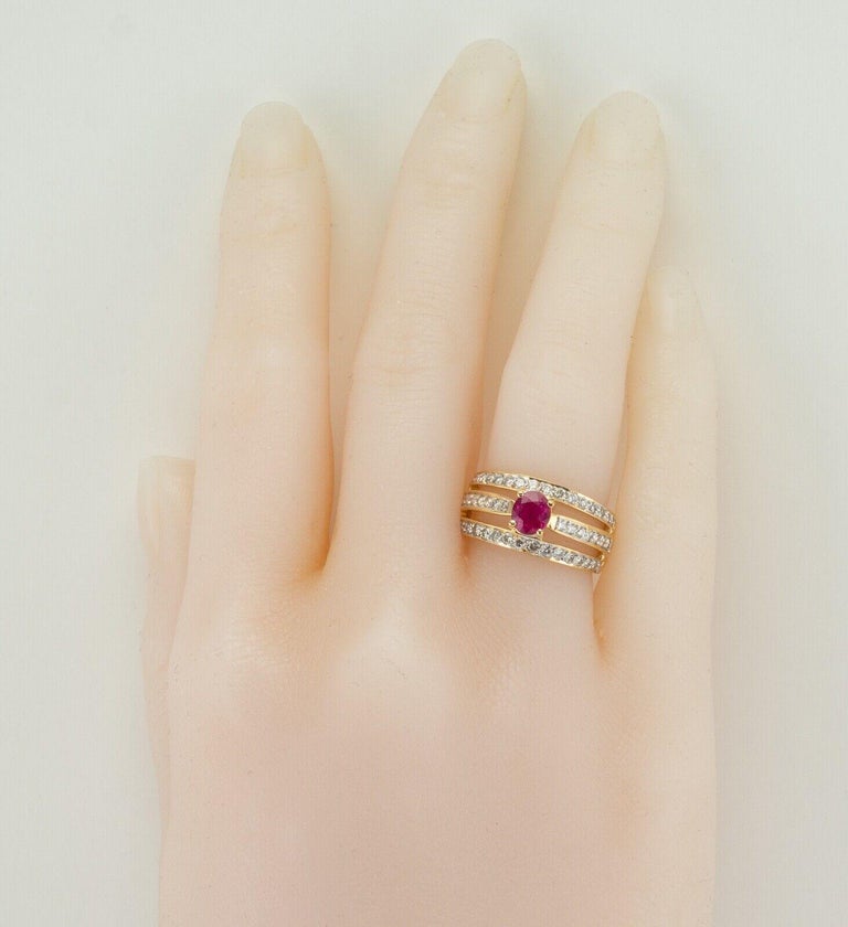 Diamond Ruby Ring 18K Gold Estate Band For Sale at 1stDibs