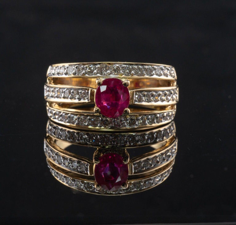 Diamond Ruby Ring 18K Gold Estate Band For Sale at 1stDibs