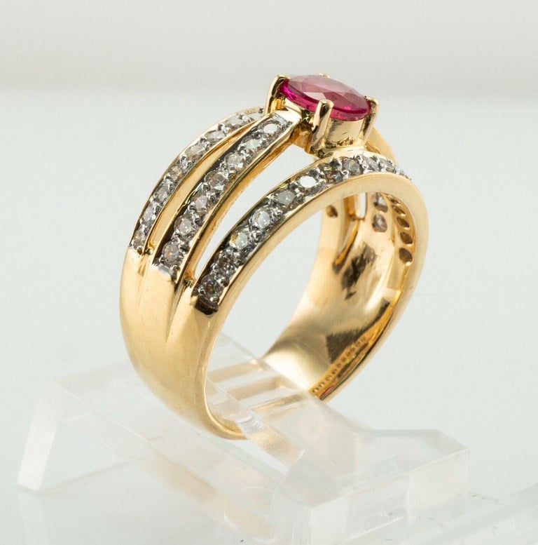 Diamond Ruby Ring 18K Gold Estate Band For Sale at 1stDibs