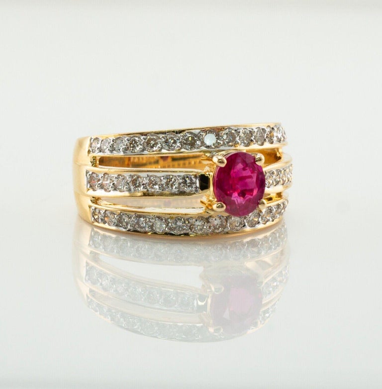 Diamond Ruby Ring 18K Gold Estate Band For Sale at 1stDibs