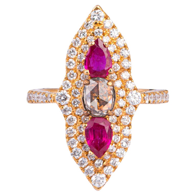 14k gold Diamond Ruby Ring For Sale at 1stDibs