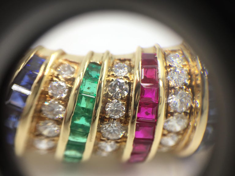 Diamond, Ruby, Sapphire and Emerald 18 Karat Gold Wide Bangle Bracelet ...