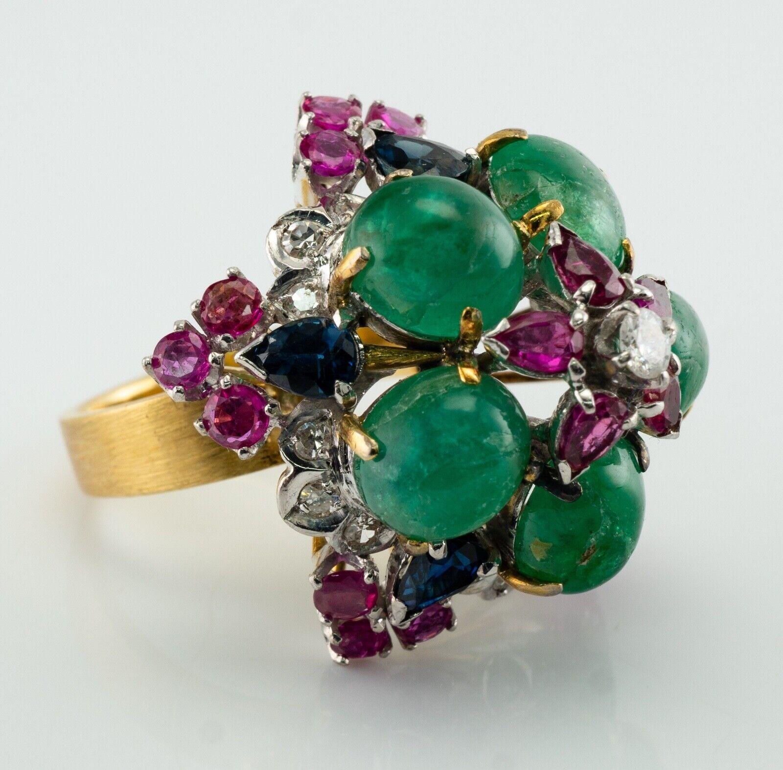 Diamond Ruby Sapphire Emerald Ring 18K Gold Flower Set available For ...