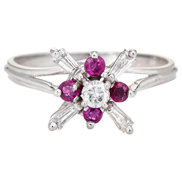 Diamond Ruby Star Ring Vintage 18 Karat White Gold Estate Fine Cocktail ...