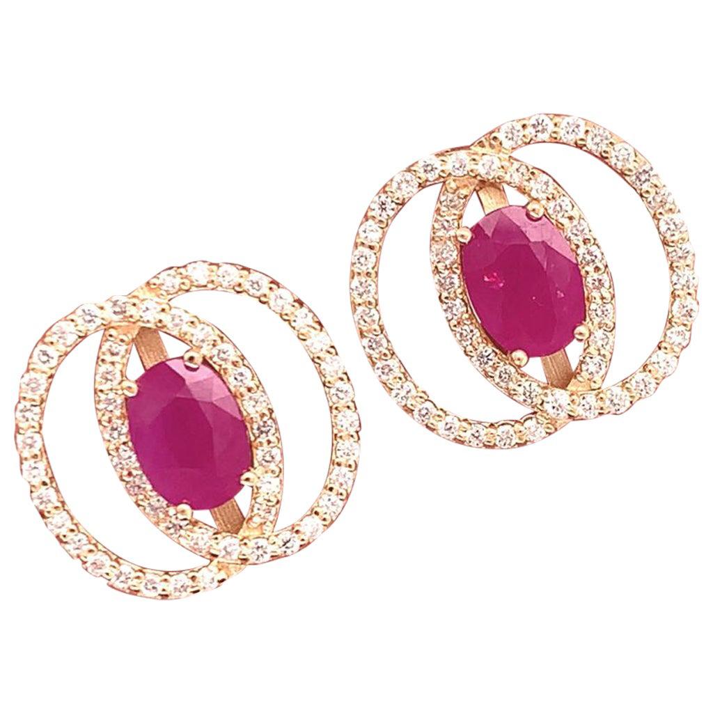 Certified Carved Ruby and Diamond Earring in 18 Karat Yellow Gold For ...