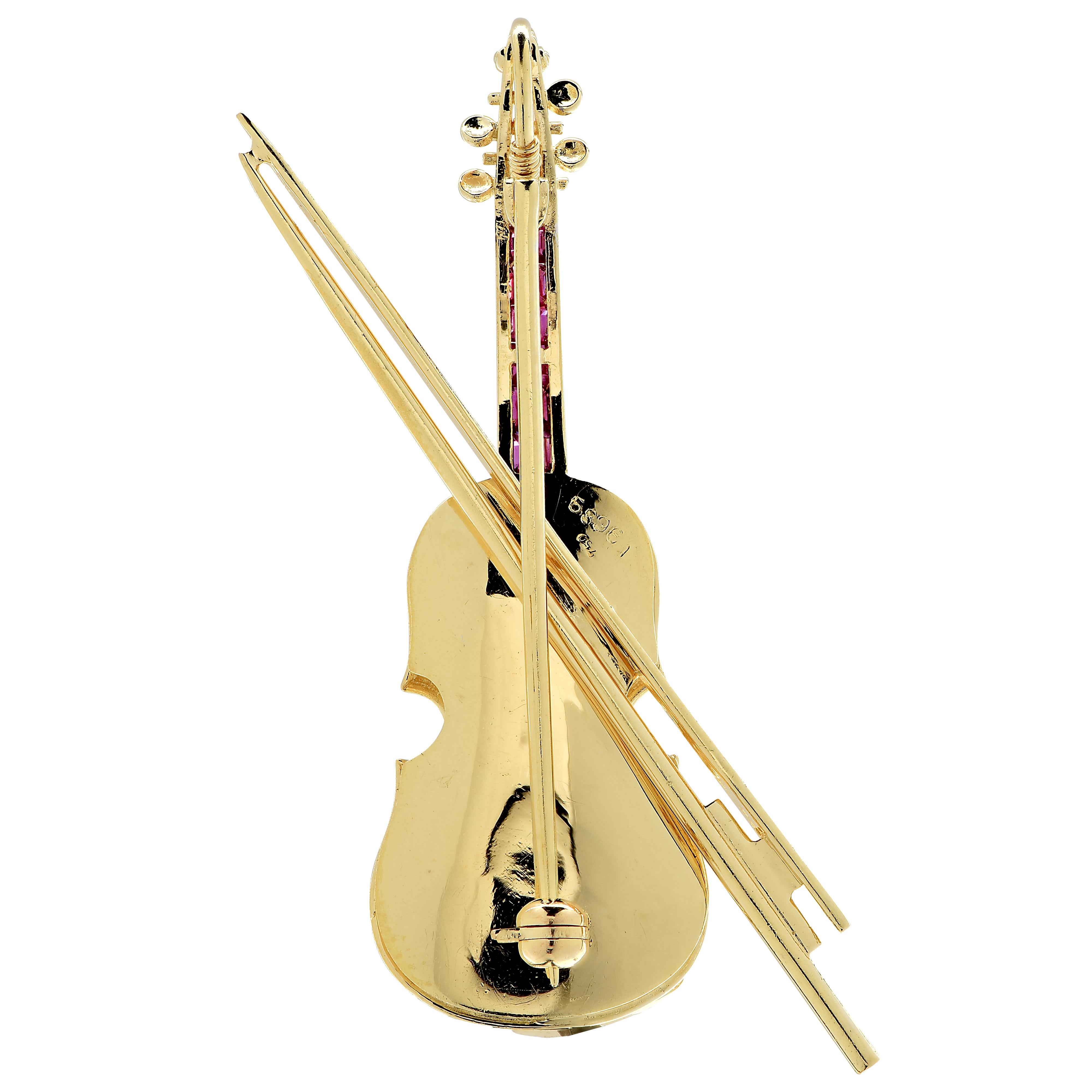 Diamond and Ruby Violin Brooch Pin at 1stDibs | diamond violin