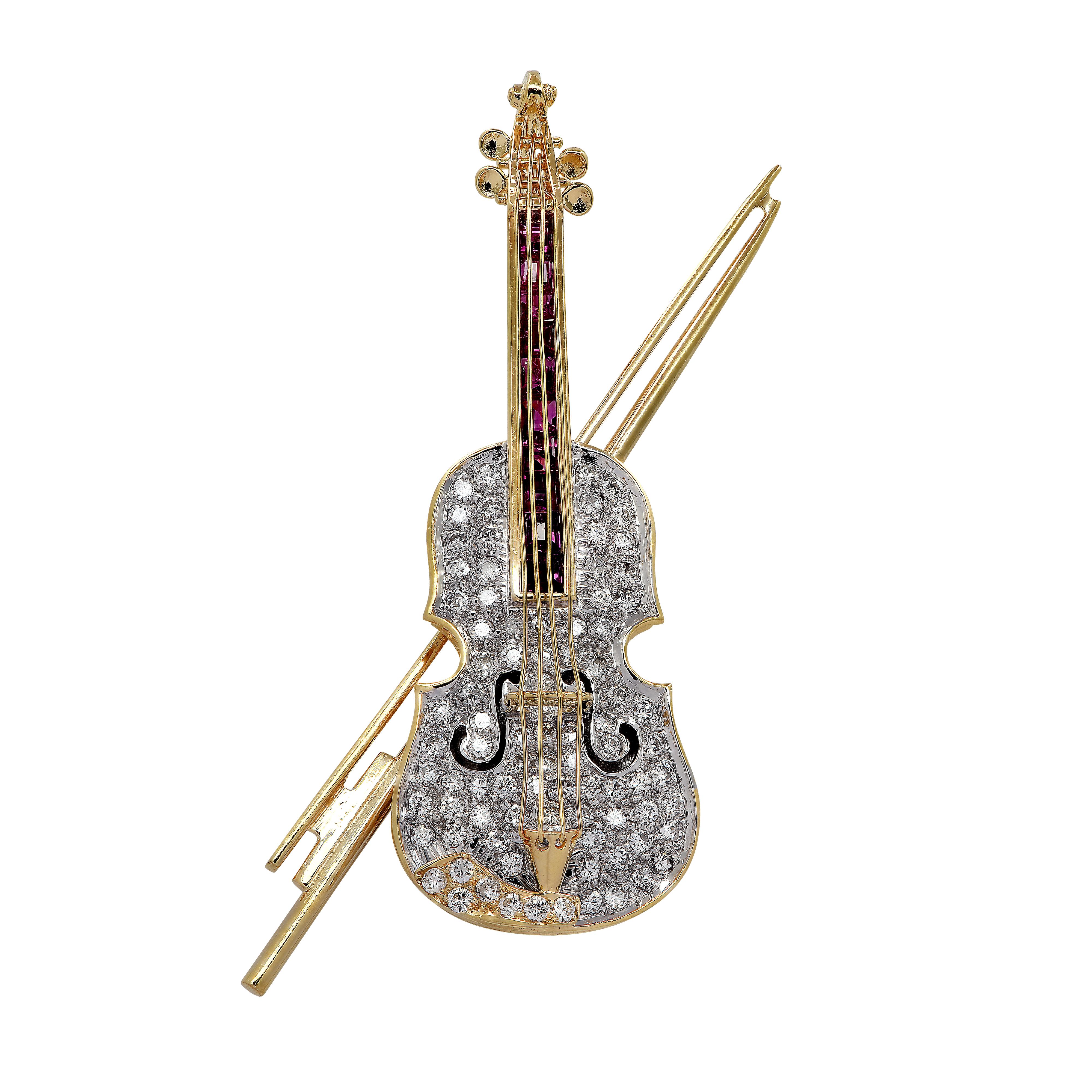 Diamond and Ruby Violin Brooch Pin at 1stDibs | diamond violin