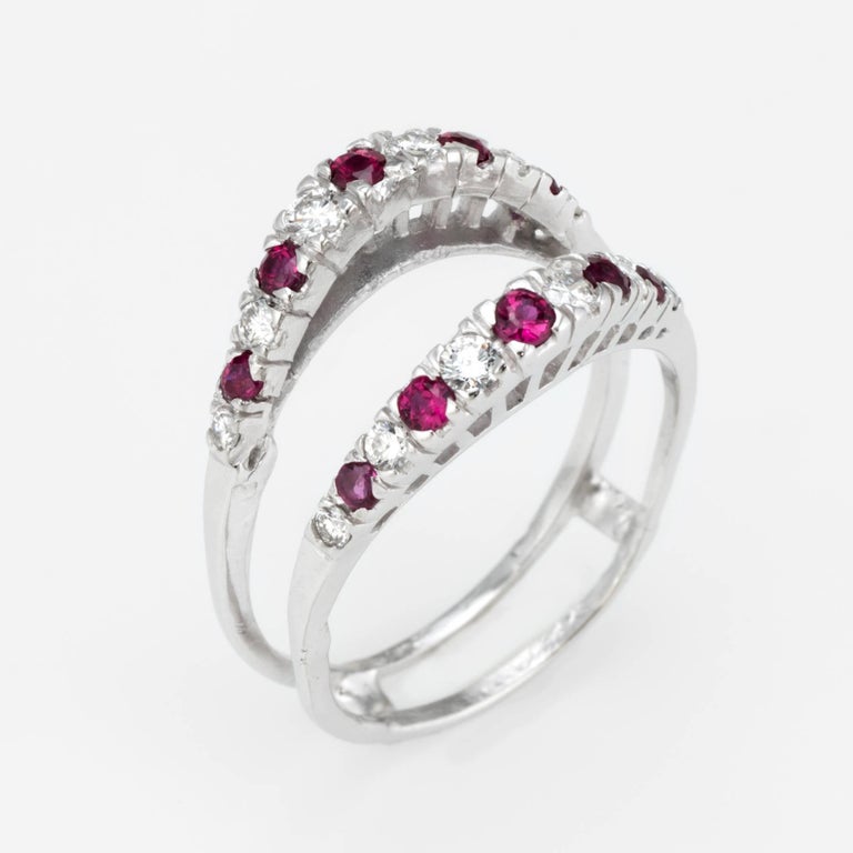 Diamond Ruby Wedding Ring Guard Wrap 14 Karat White Gold at 1stDibs ...